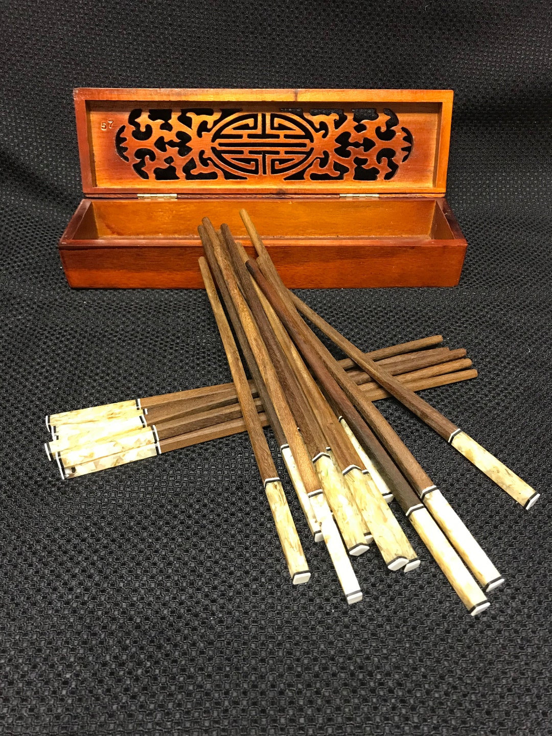 Chopsticks and Carved Wooden Storage Box - Etsy