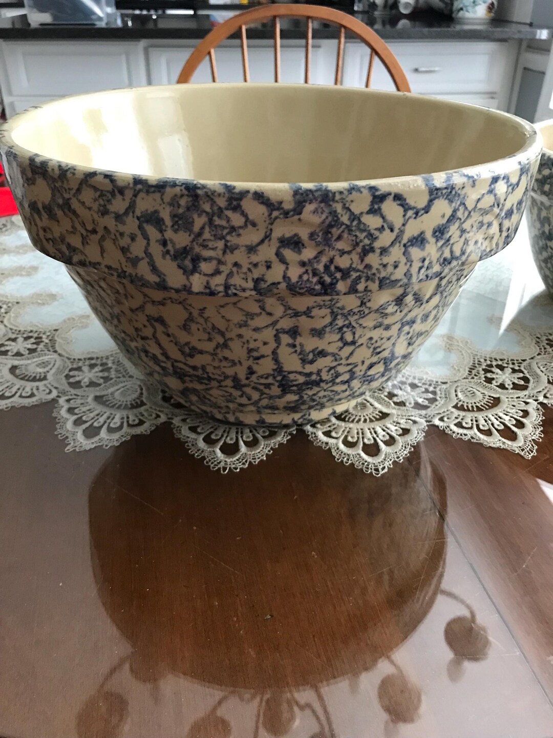 Large Robinson Ransbottom 12”blue & Cream Spongeware Bowl - Etsy