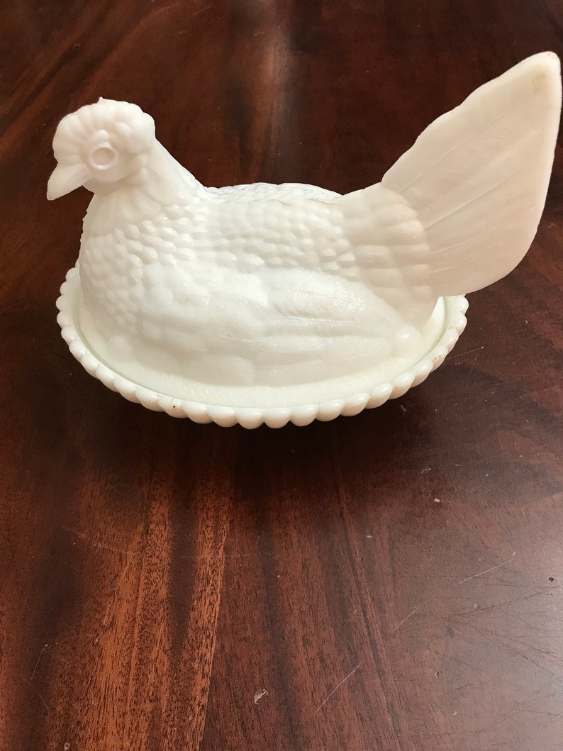 Two White Indiana Glass Milk Glass Chickens on Nest - Etsy