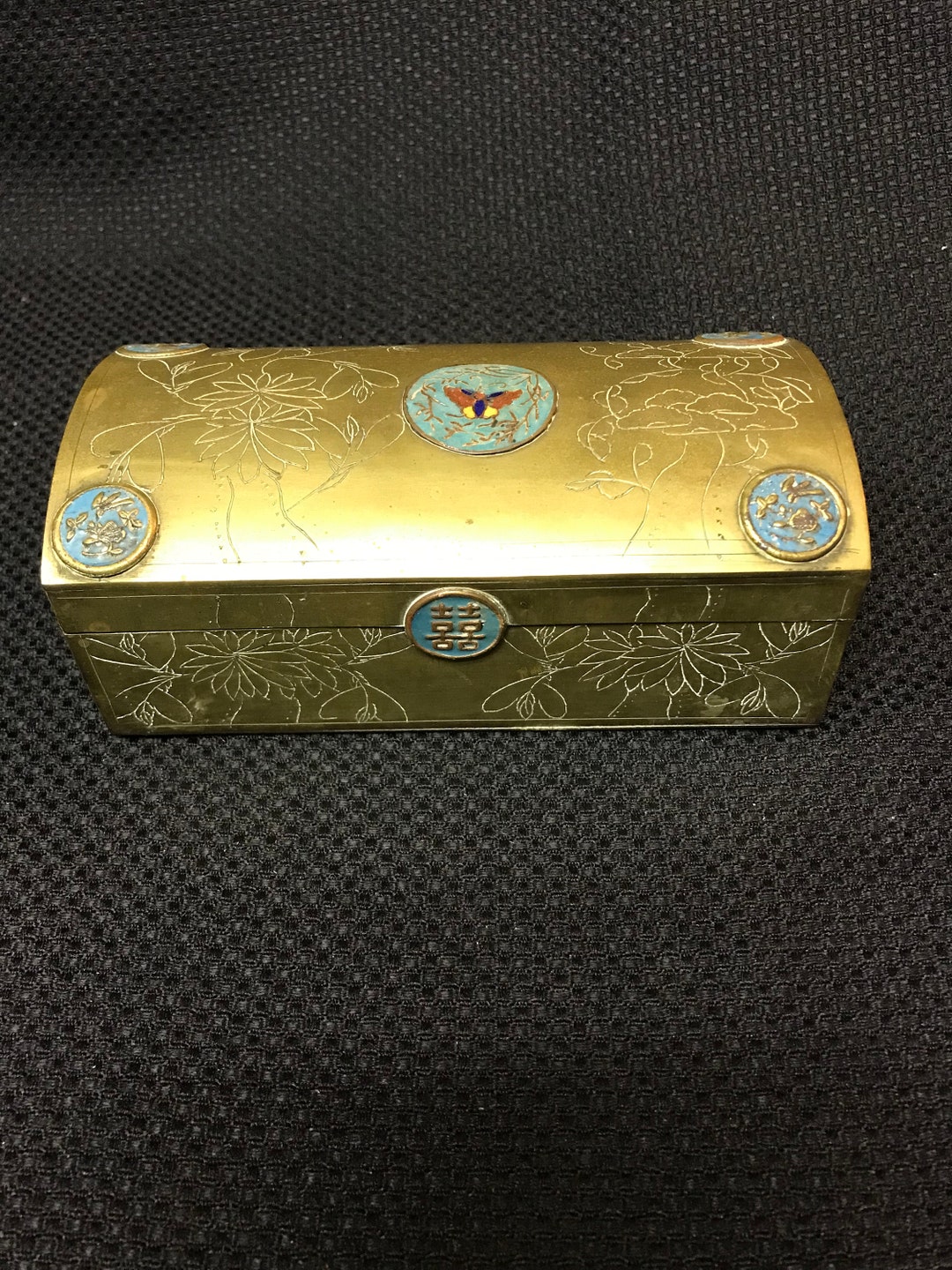 Antique Brass Enamel Etched Wood Lined Box - Etsy