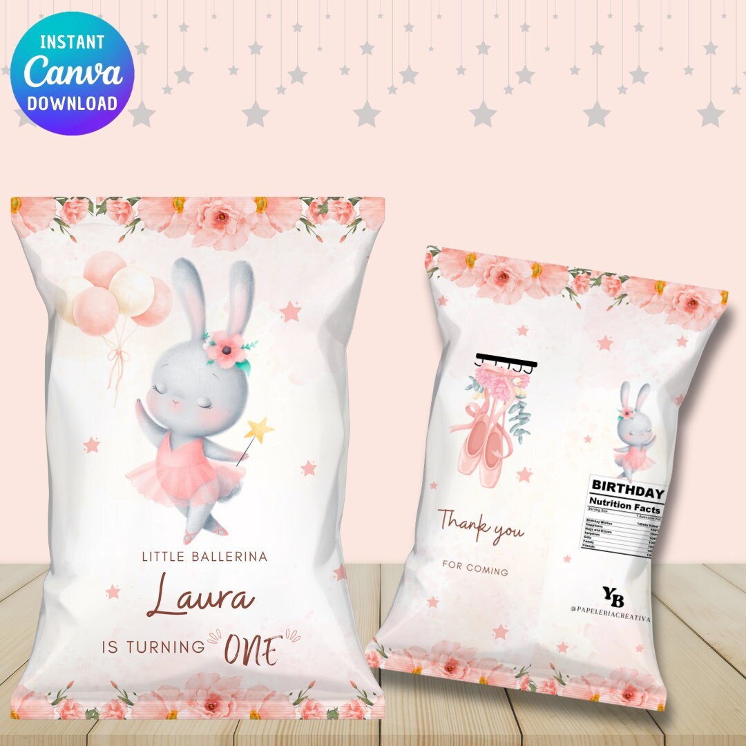 Editable Chip Bag Paty Decor Girl Birthday Paty Snack Digital Template ...