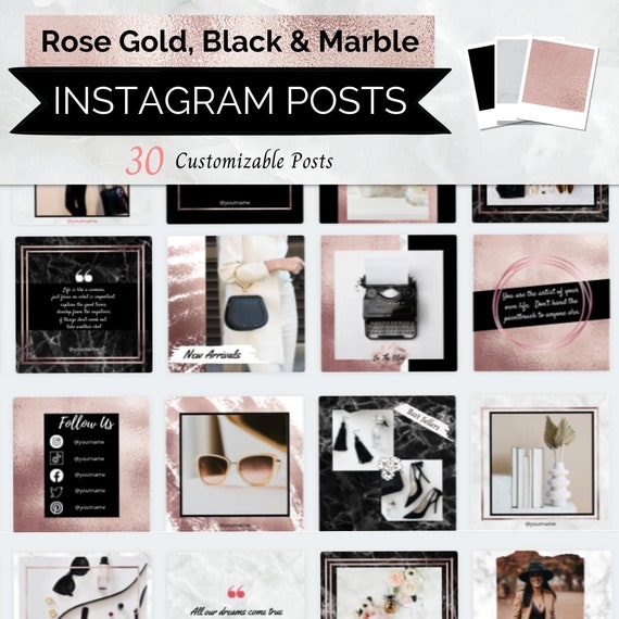 ROSE GOLD Black Marble Instagram Posts Templates Canva for | Etsy