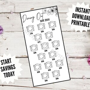 Mini Dining Out Savings Challenge Printable A6 Dining Dollar 300 ...