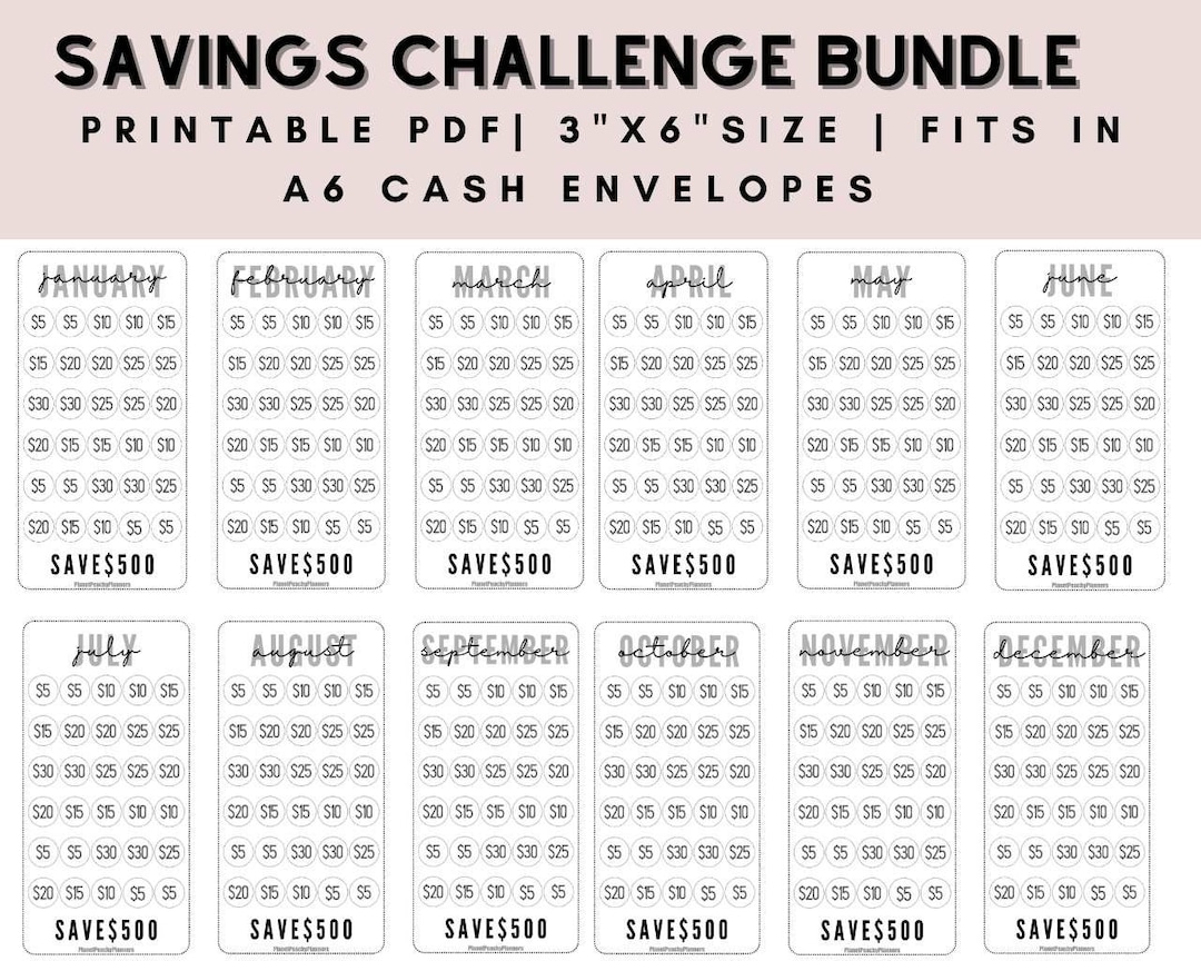 Monthly Savings Challenge Tracker Printable 30 Day 500 Savings Bundle ...
