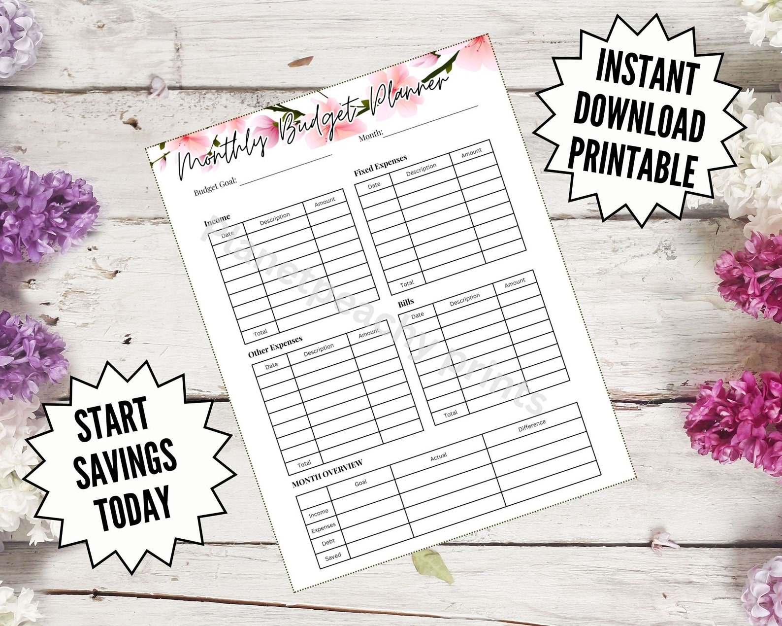 Monthly Budget Planner Printable Expense & Income Tracker Printable ...