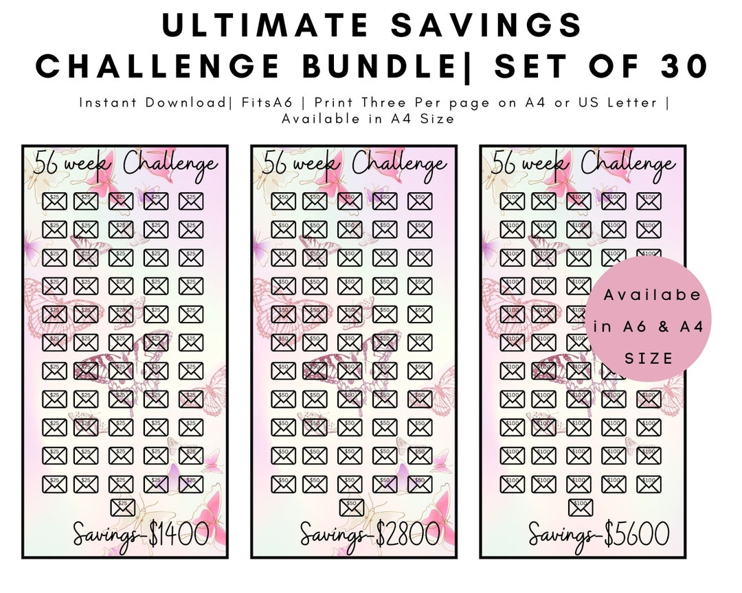 Savings Challenge Printable | Cash Budget Challenges | A6 Sized Mini ...