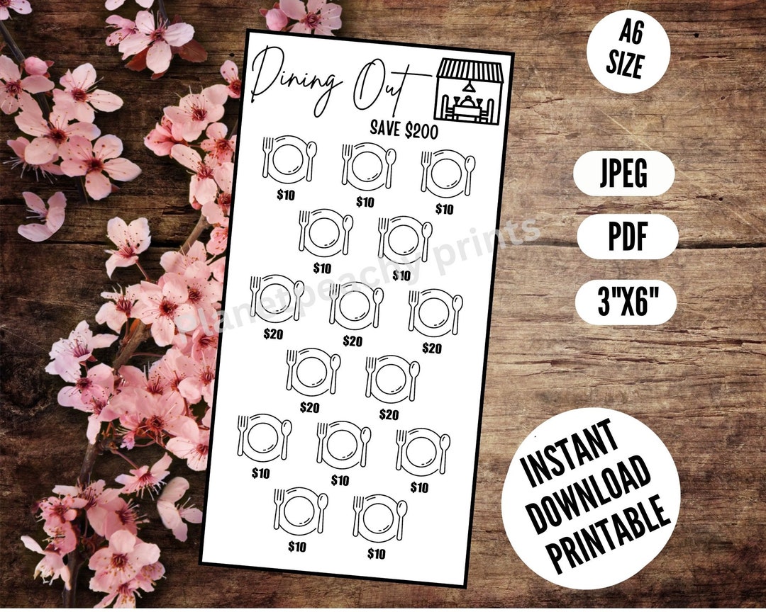 Mini Dining Out Savings Challenge Printable A6 Dining Dollar 200 ...