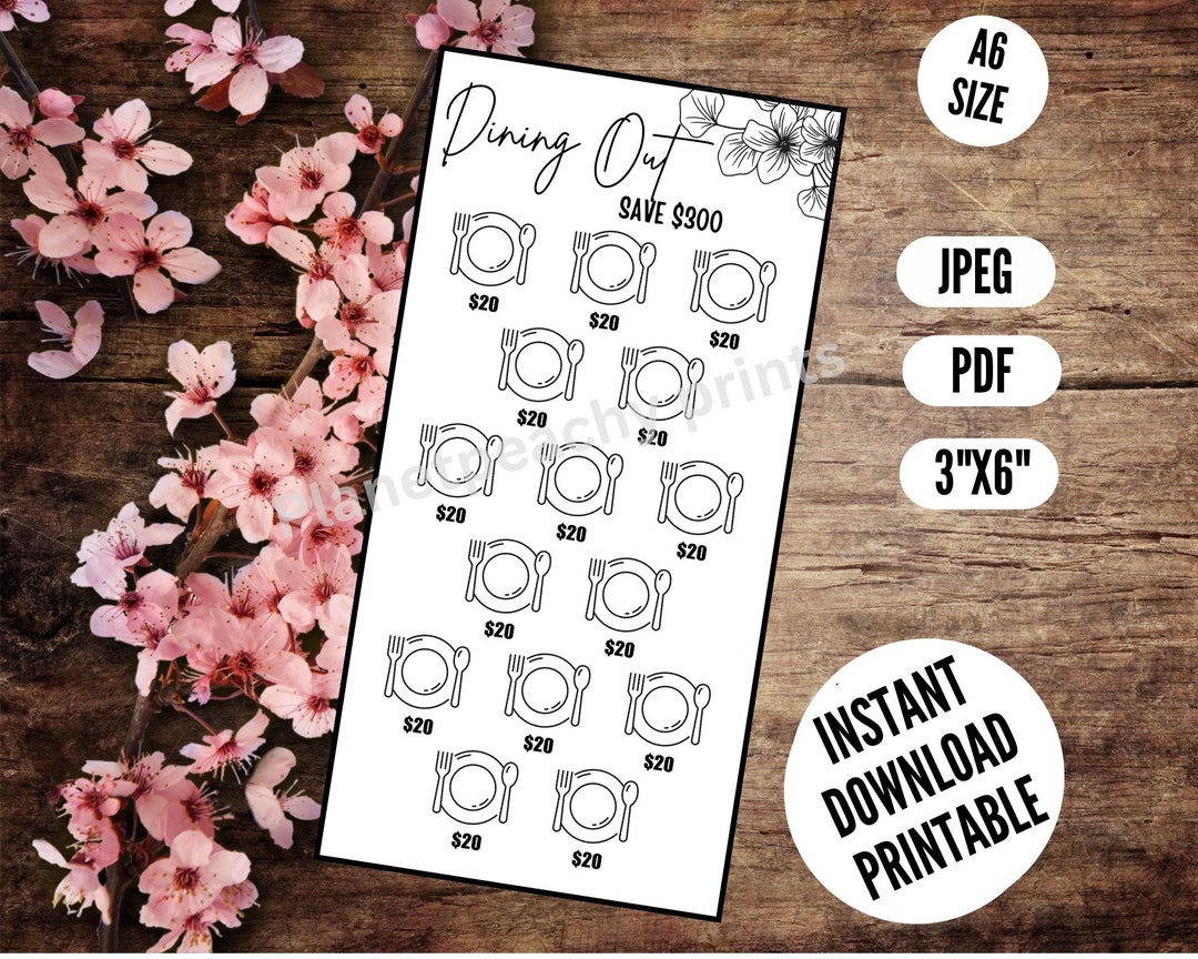Mini Dining Out Savings Challenge Printable A6 Dining Dollar 300 ...