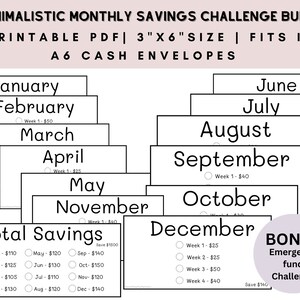 Minimalistic Monthly Savings Printable Monthly Savings Bundle A6 Mini ...