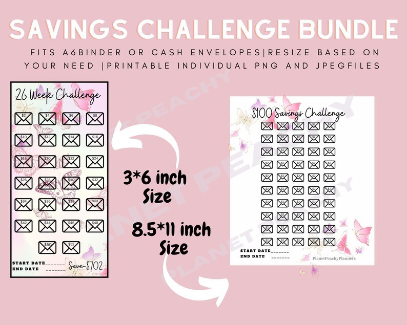 Savings Challenge Printable Cash Budget Challenges A6 - Etsy