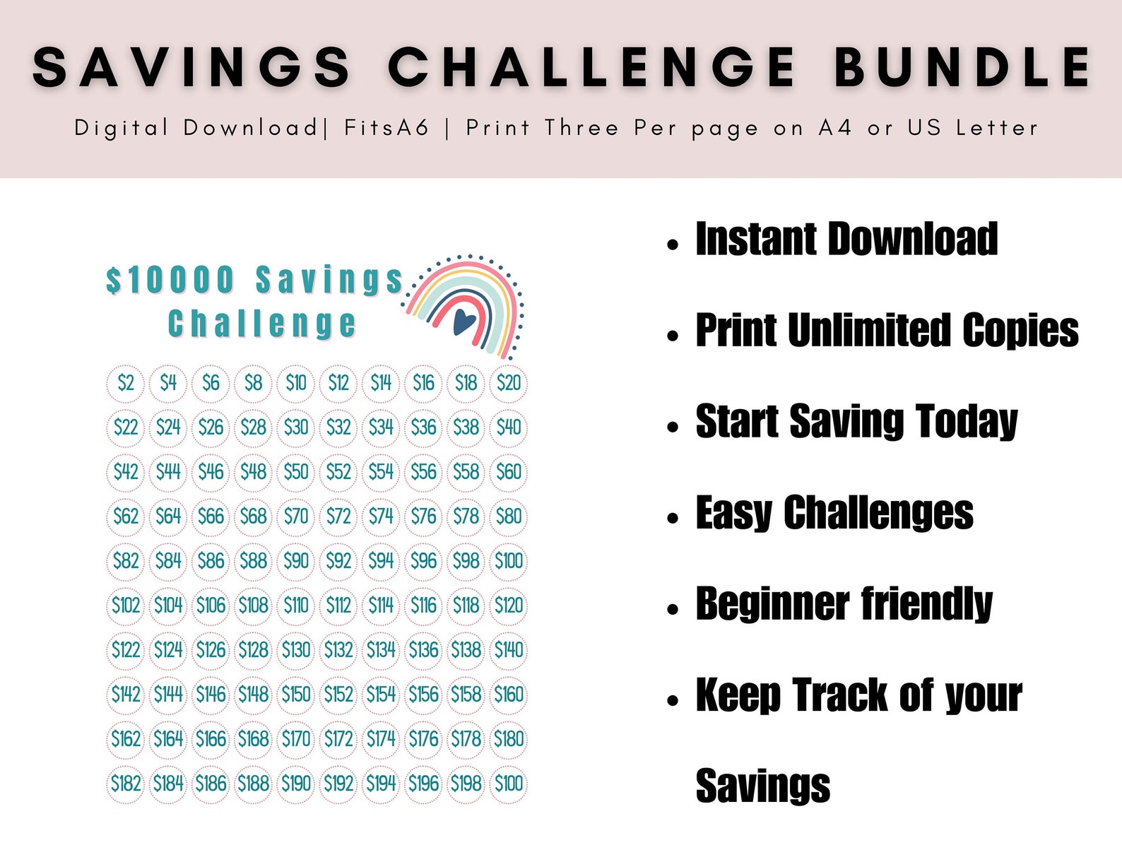 Savings Challenge Printable A4 Money Challenge Printable Budgeting ...