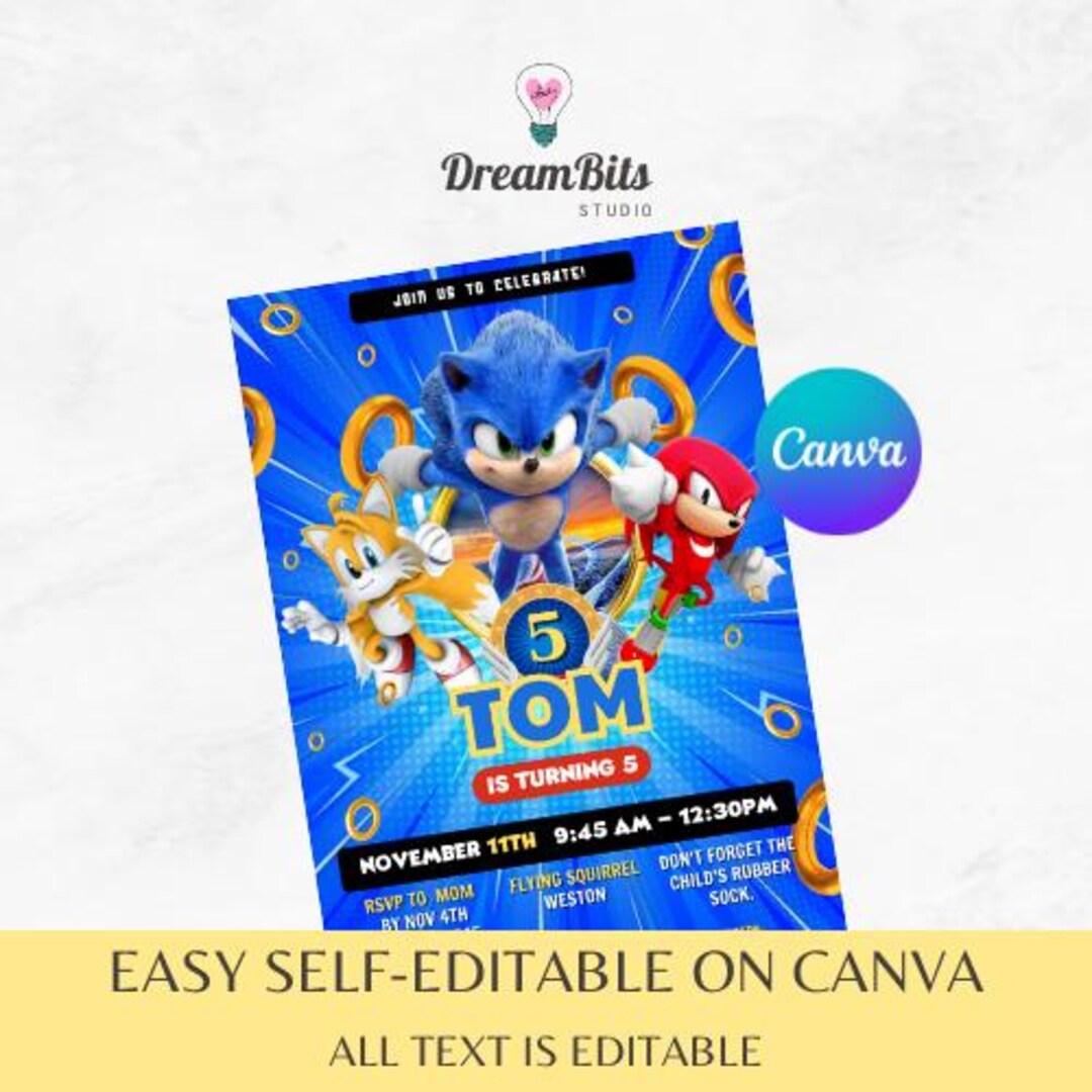 Sonic Birthday Invitation | Sonic the Hedgehog Birthday Invitation ...