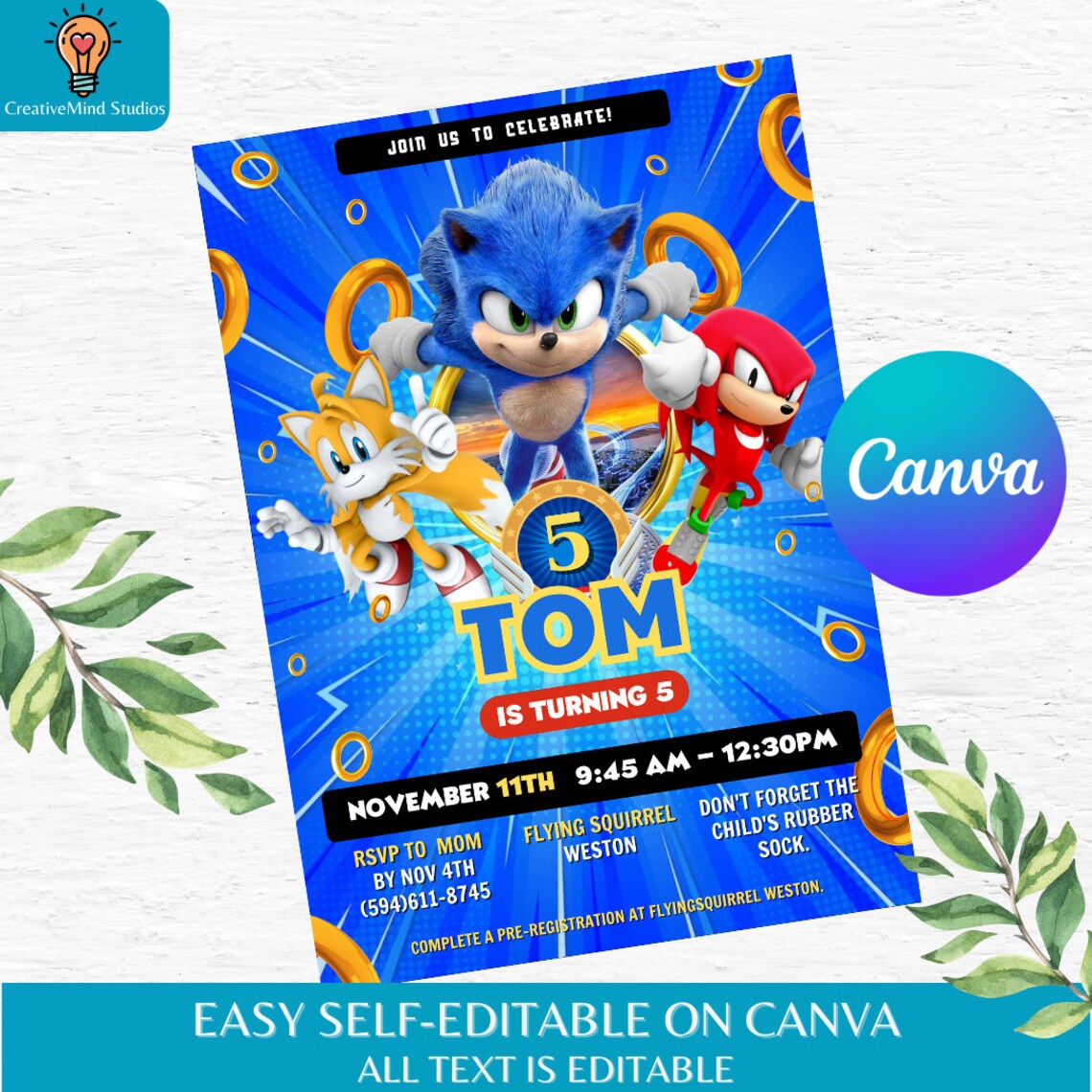 Sonic Birthday Invitation Sonic the Hedgehog Birthday Invitation Sonic ...
