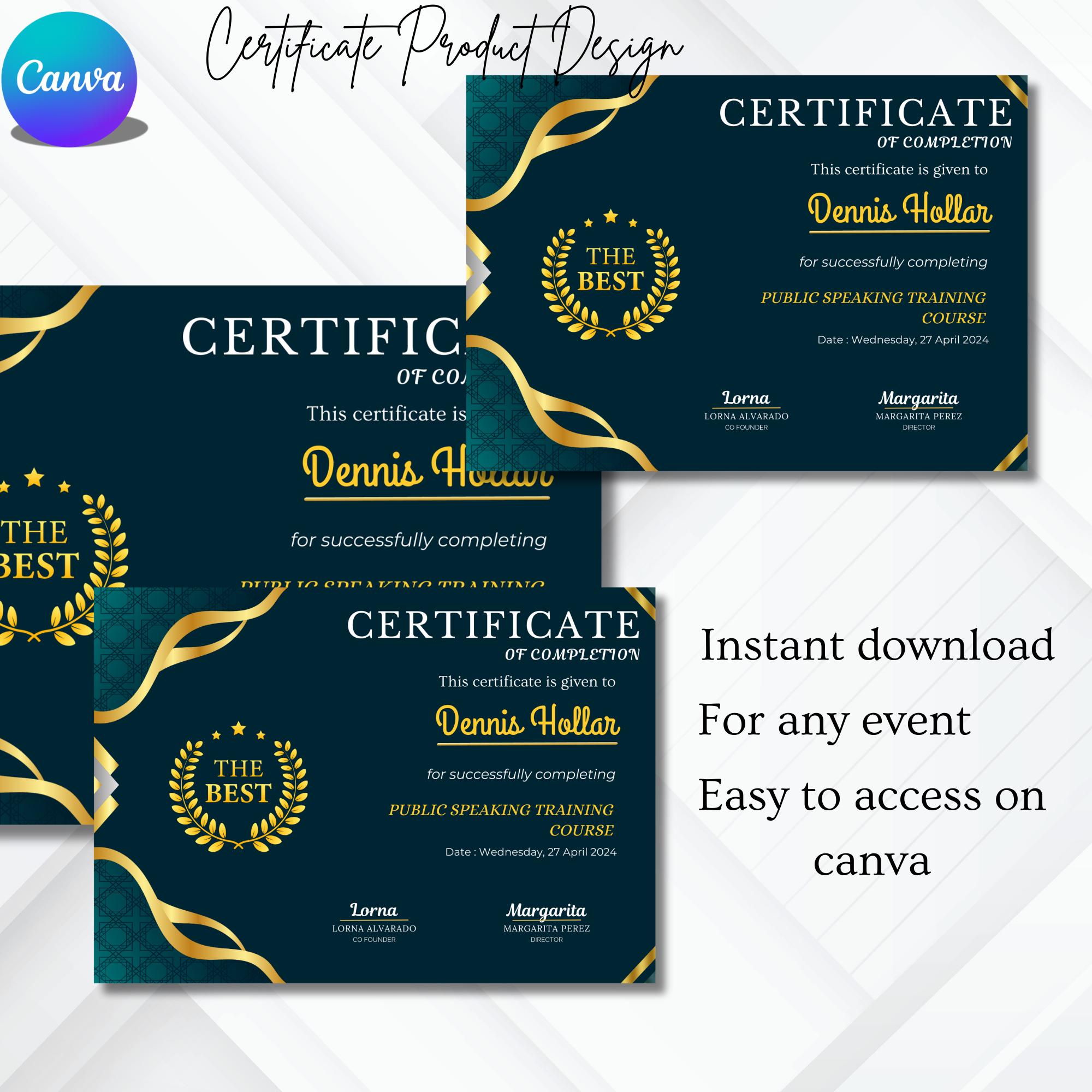 Completion Award | Editable Template | Canva Certificate | Printable ...