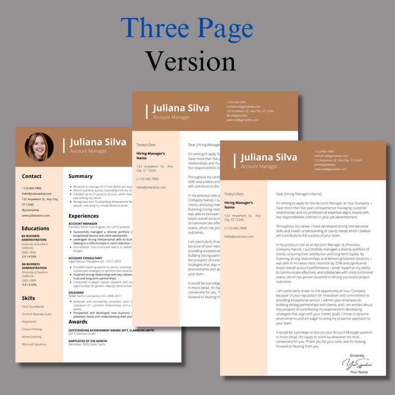Clean Resume Design | Modern CV Template | Pages Resume Editable | Word Template | Cover Letter ...