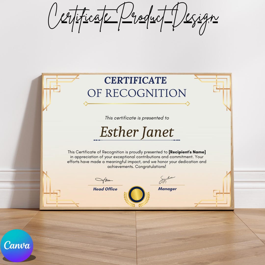 Award Certificate | Editable Award | Canva Template | Recognition Award ...