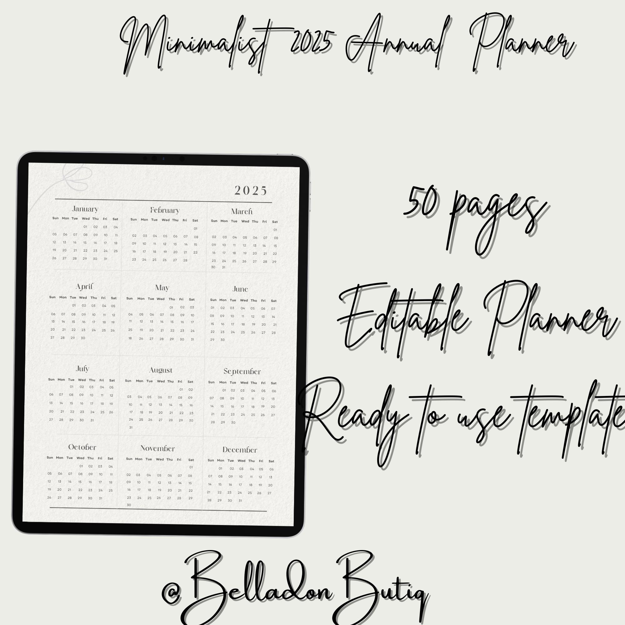 Minimalist Planner | 2025 Planner | Annual Planner | Planner | Editable ...