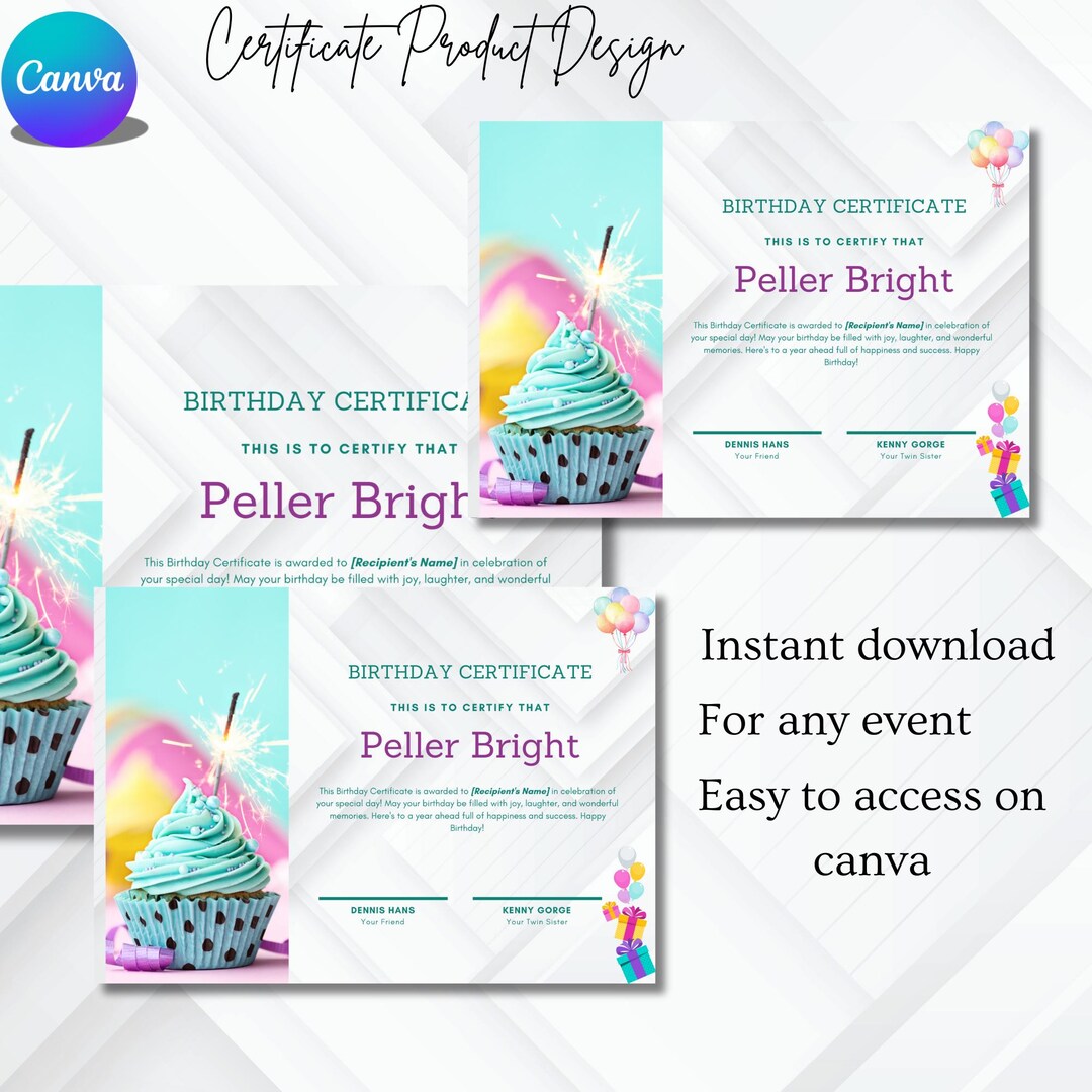 Birthday Award | Editable Template | Canva Certificate | Printable ...