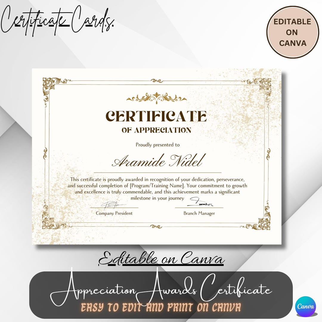 Appreciation Certificate | Customizable Award | Editable Certificate ...