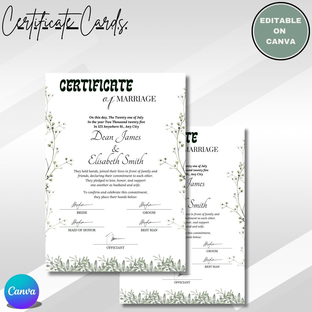 Marriage Certificate, Printable Marriage Certificate, Customizable ...