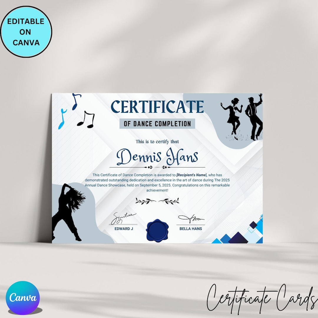 Certificate Of Dance Dance Award Template Editable Dance