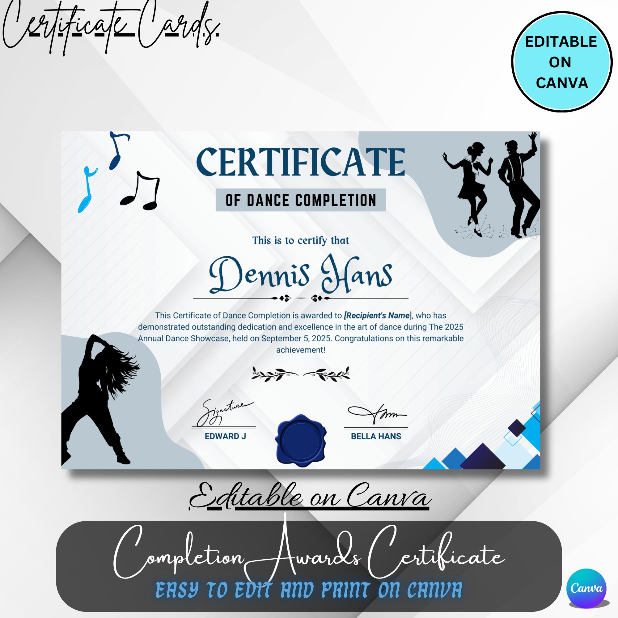 Certificate of Dance | Dance Award Template | Editable Dance ...