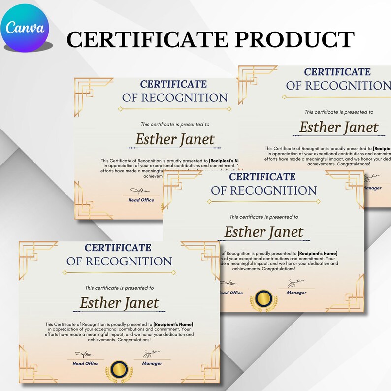 Award Certificate | Editable Award | Canva Template | Recognition Award ...