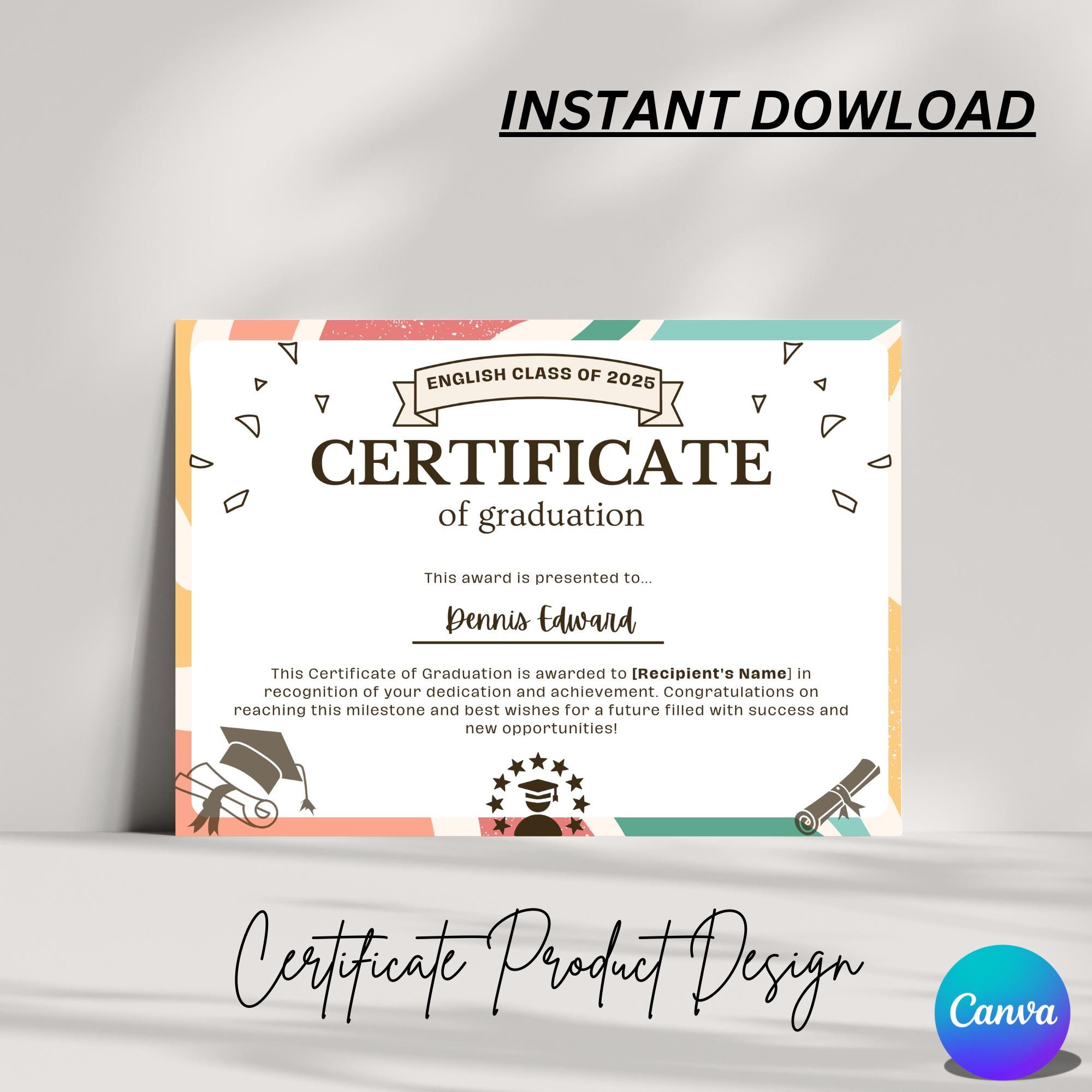 Graduation Award | Editable Template | Canva Certificate | Printable ...
