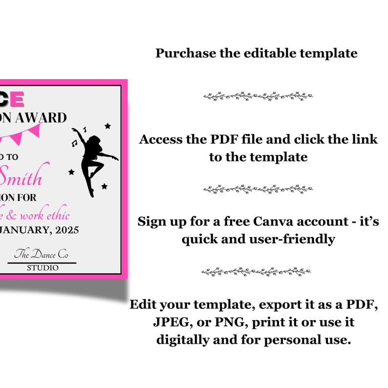 Dance Participation Certificate, Certificate of Participation, Editable ...