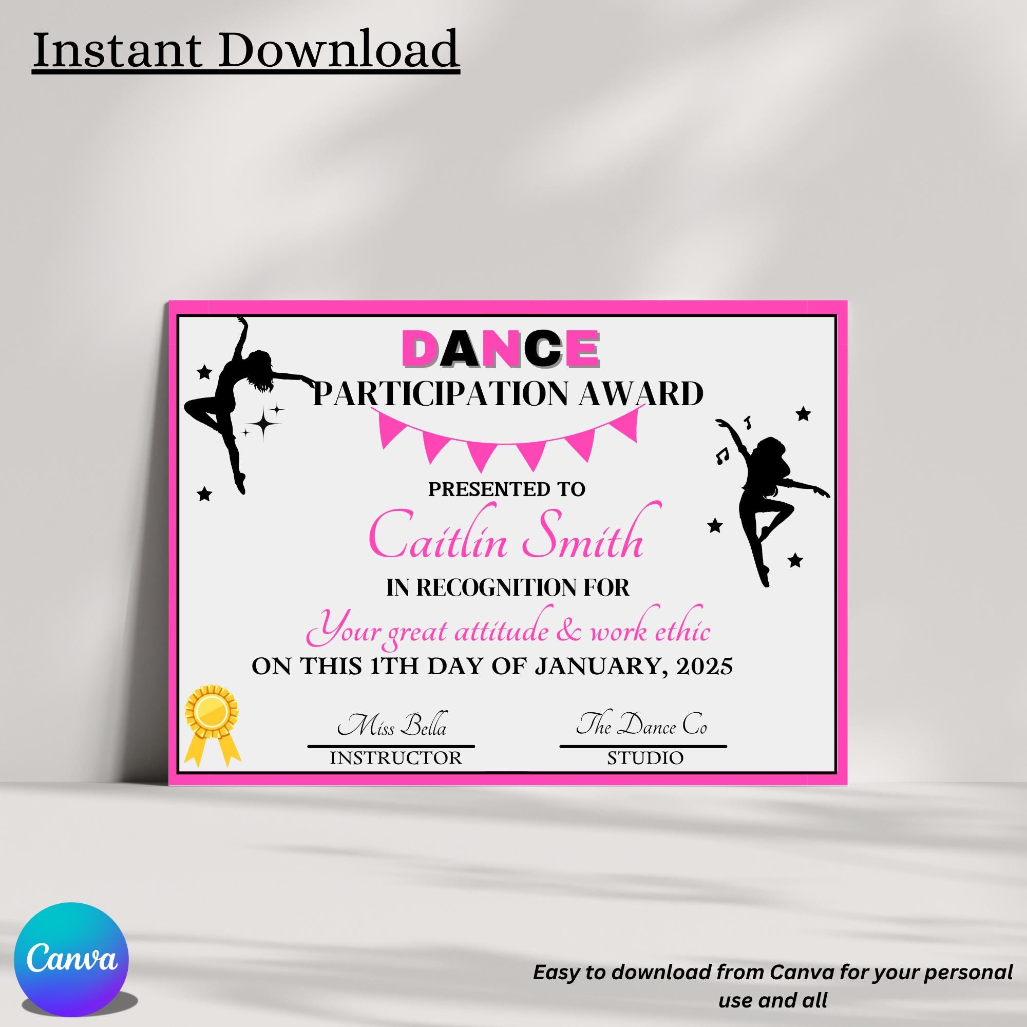 Dance Participation Certificate, Certificate of Participation, Editable ...