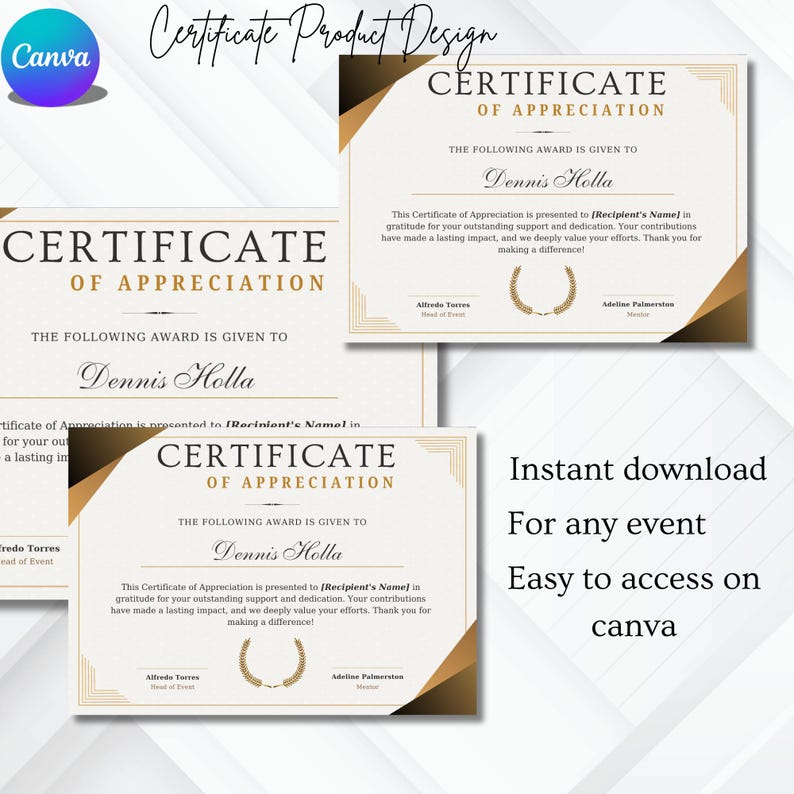 Appreciation Award | Certificate Canva | Editable Template | Custom ...