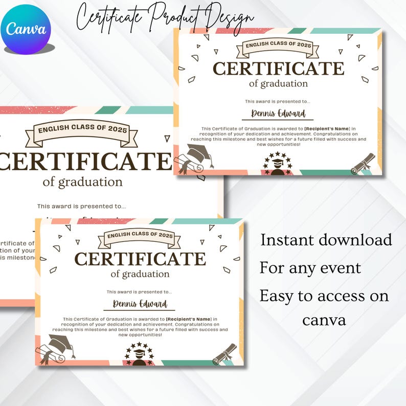 Graduation Award | Editable Template | Canva Certificate | Printable ...