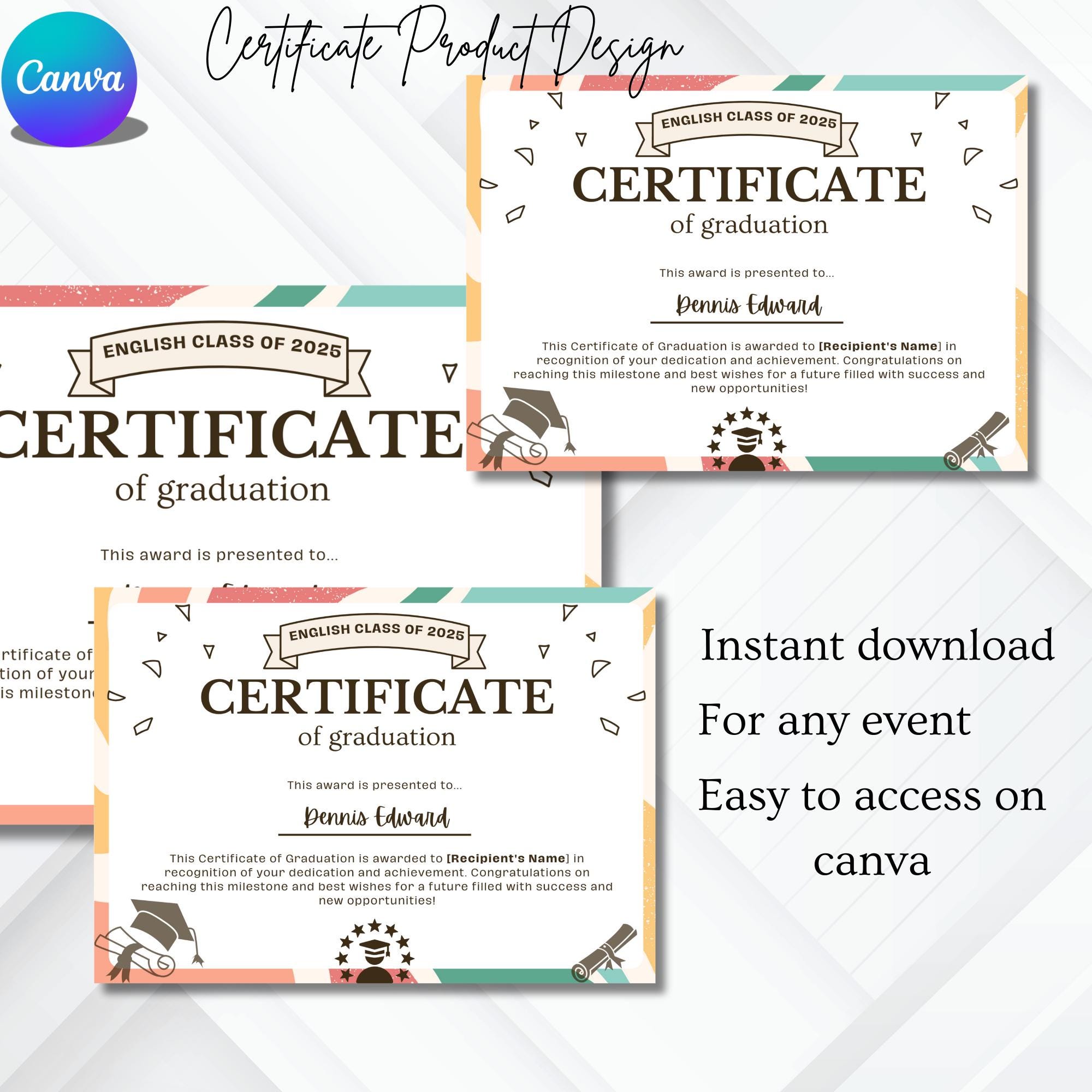 Graduation Award | Editable Template | Canva Certificate | Printable ...