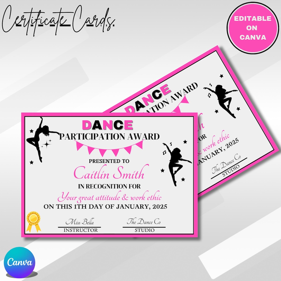 Dance Participation Certificate, Certificate of Participation, Editable ...