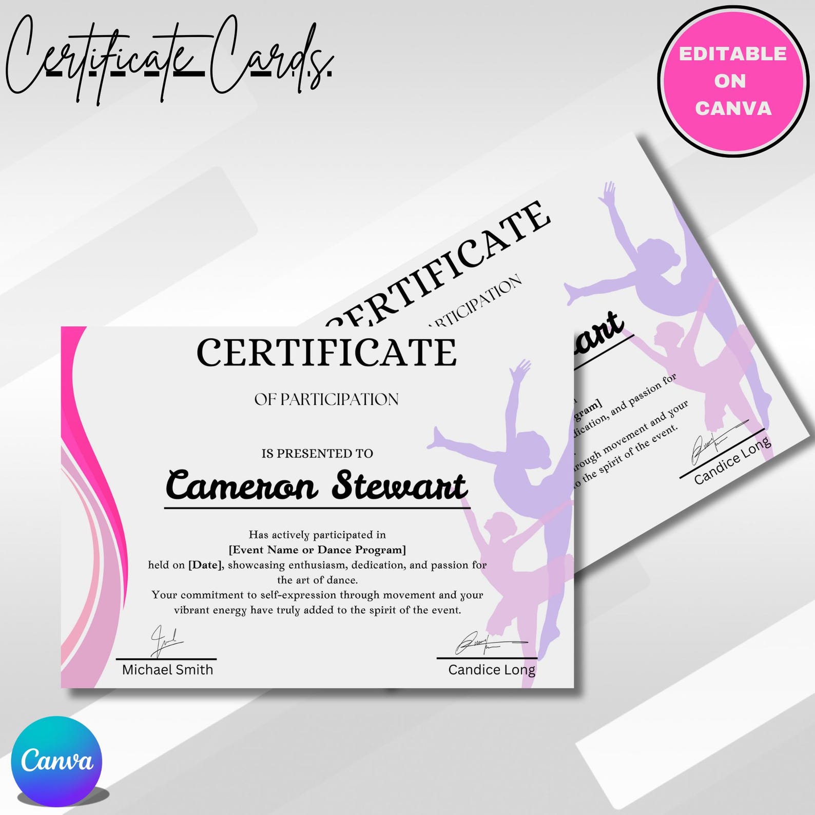 Dance Certificate Canva, Printable Dance Certificate, Custom Dance ...