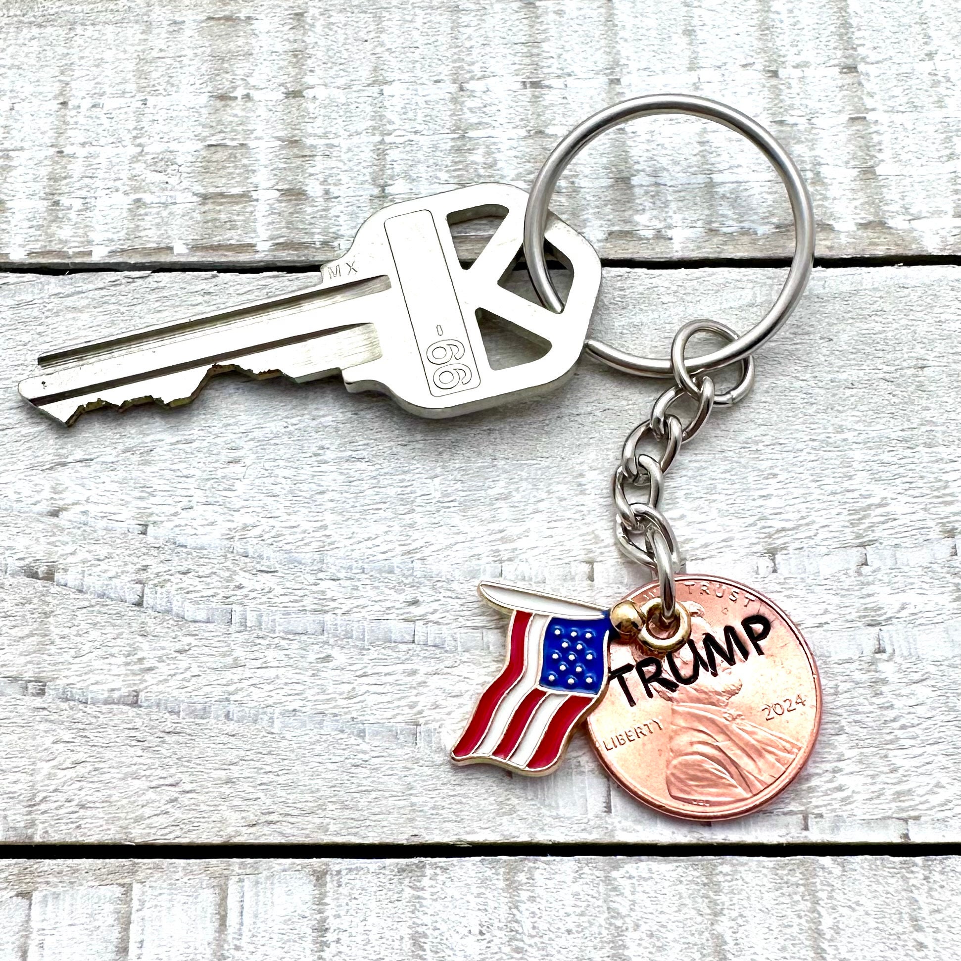 Trump 2024 Lucky Penny Keychain, MAGA Patriot, American Flag Charm ...