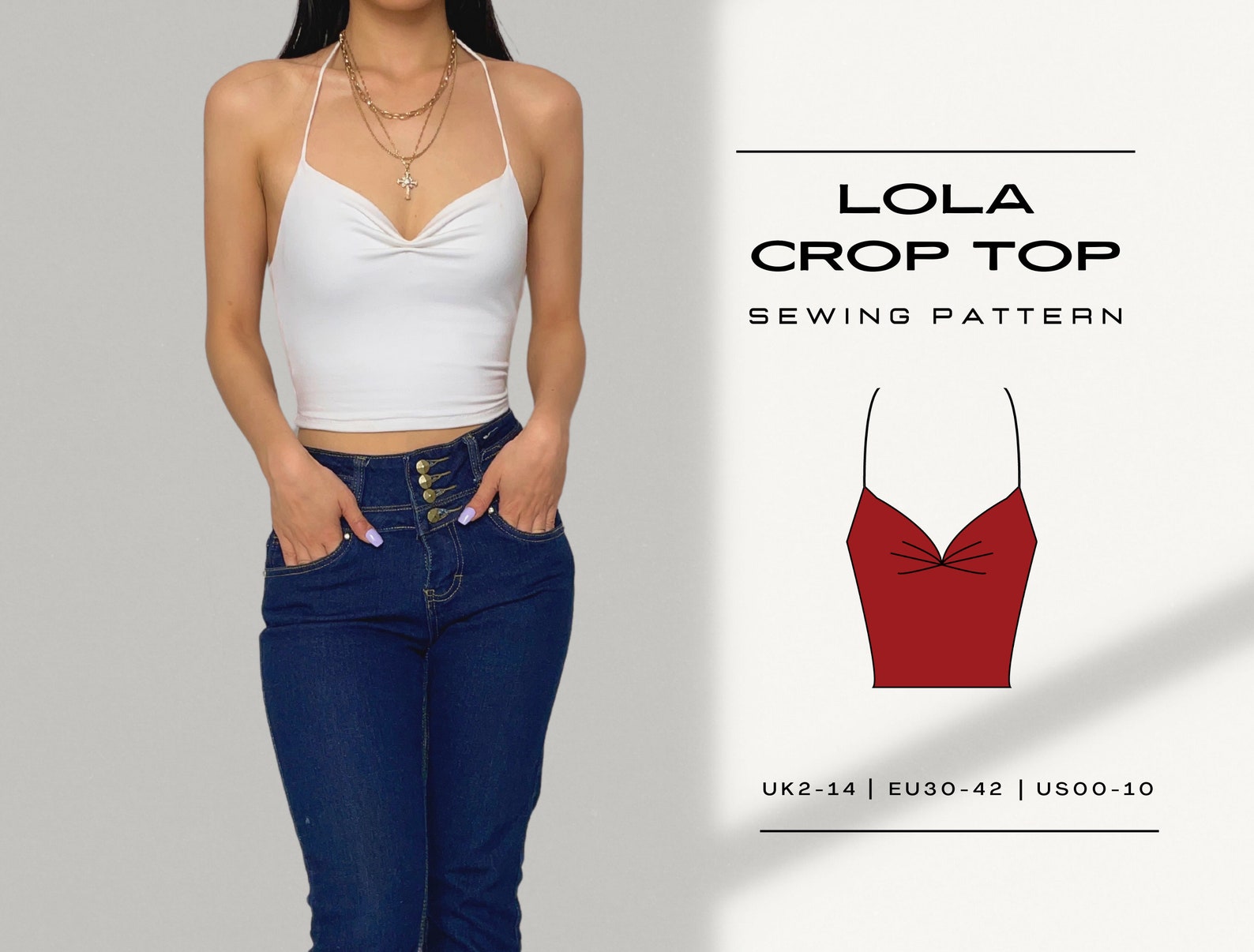Halter Crop Top PDF Sewing Pattern Size UK2-14 A4 US - Etsy