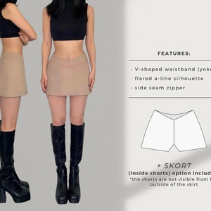 V-front Micro Mini Skirt Skort PDF Sewing Pattern 3 Length - Etsy