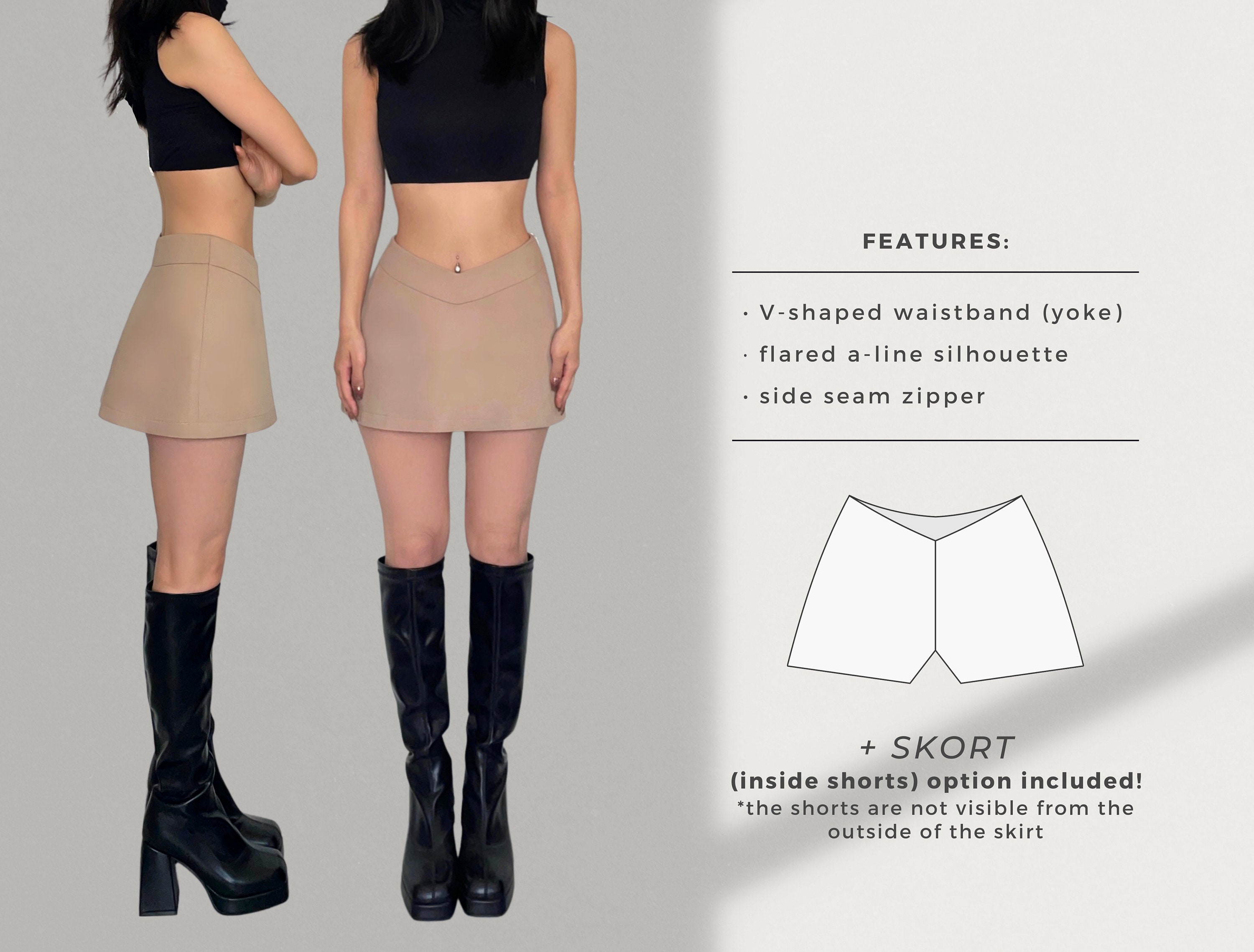 V-front Micro Mini Skirt Skort PDF Sewing Pattern 3 Length - Etsy