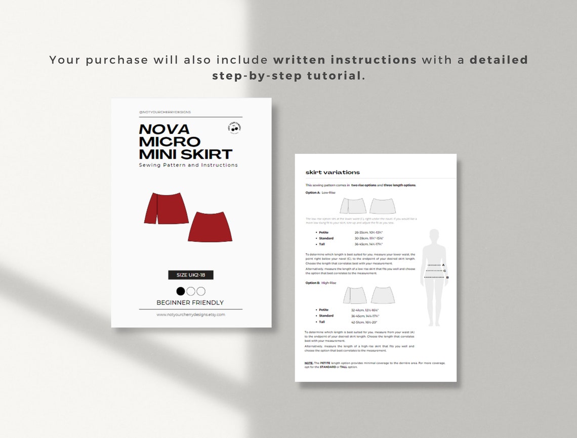 Slit Micro Mini Skirt PDF Sewing Pattern Low-rise & - Etsy