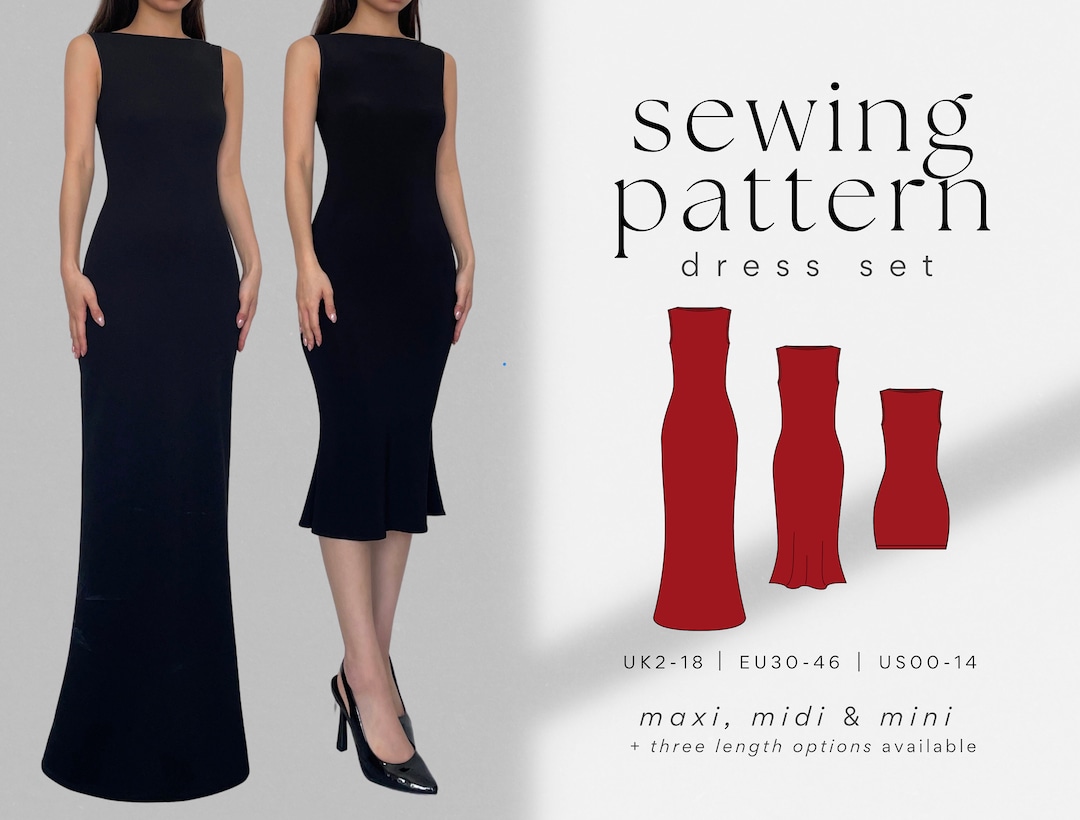 Boat Neck Dress Set: Maxi, Midi, Mini Dress PDF Sewing Pattern | Easy, Beginner Friendly | High ...