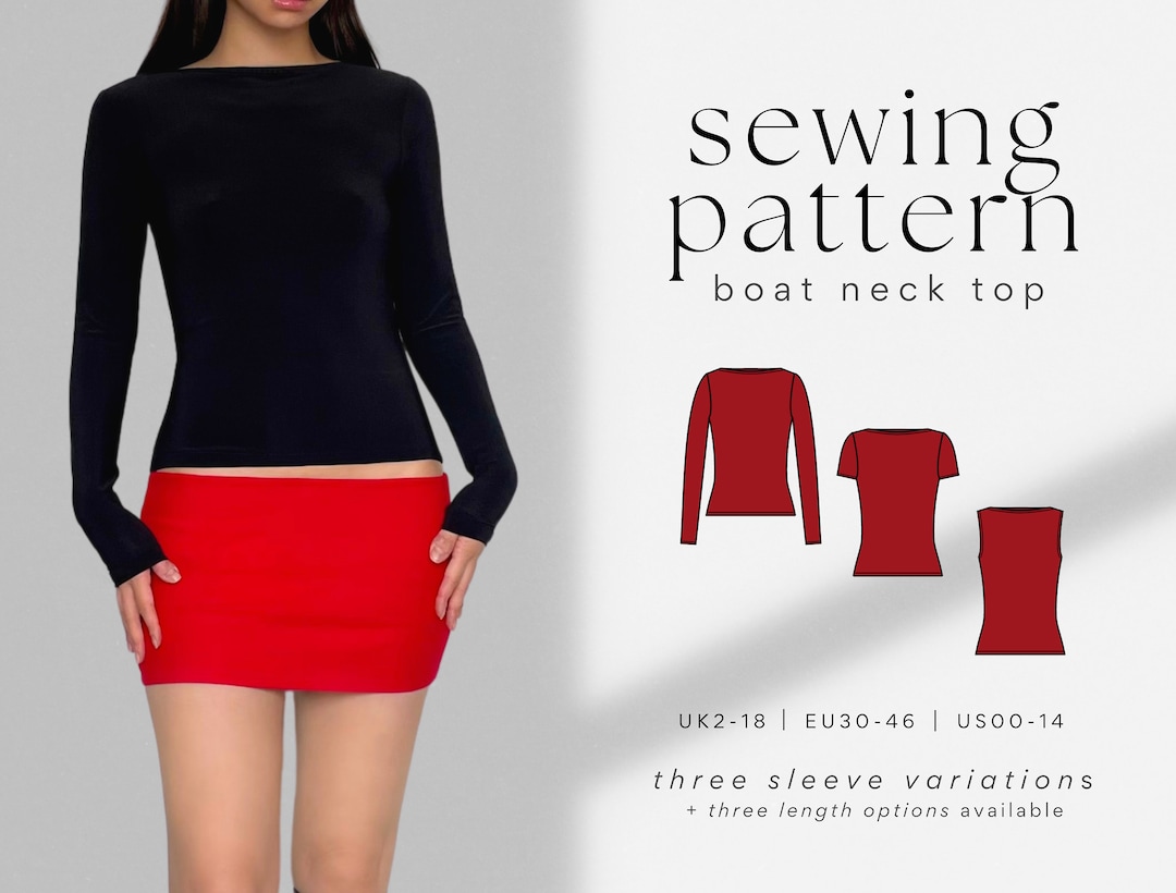 Boat Neck Top: Sleeveless, Long & Short Sleeve PDF Sewing Pattern ...