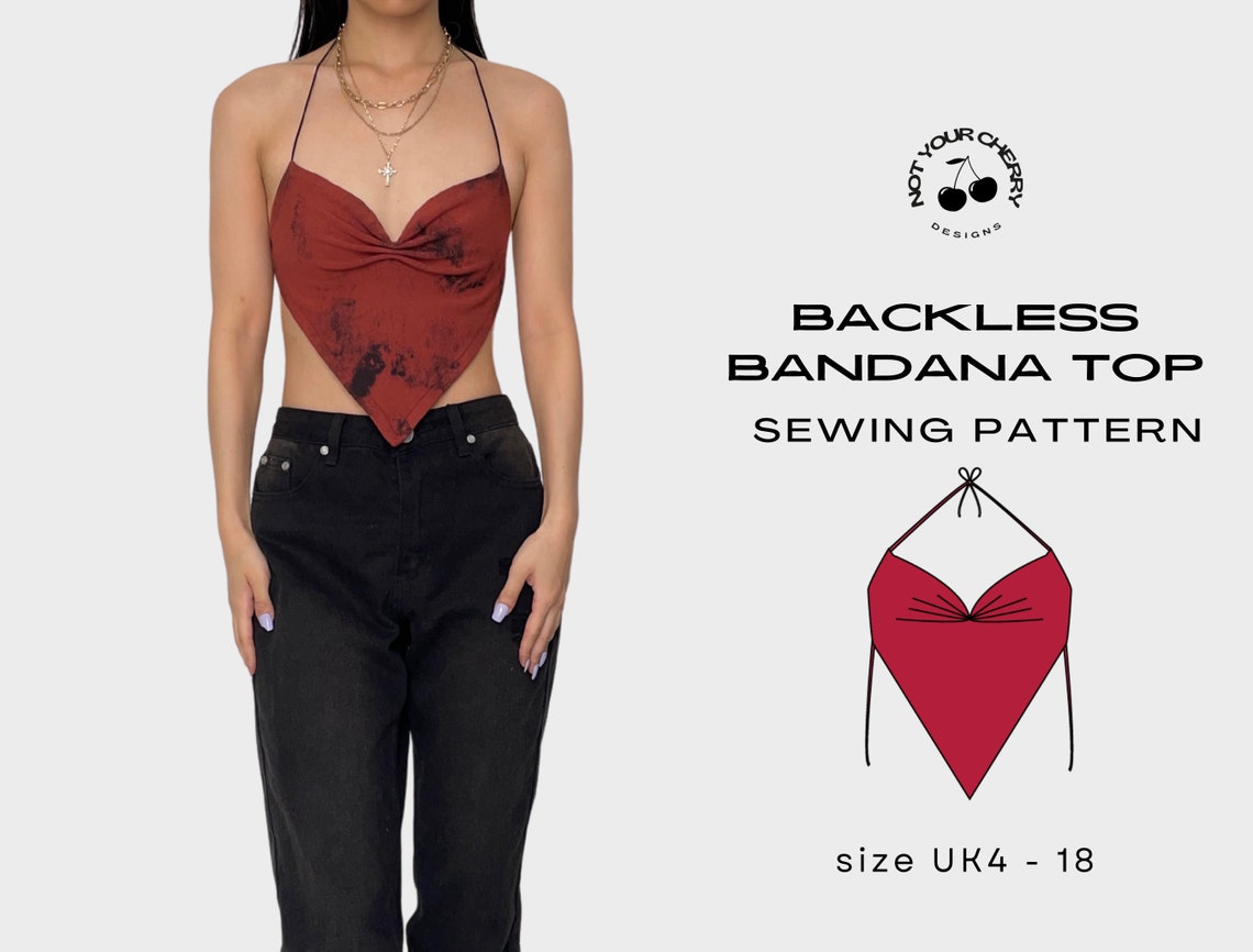 Backless Bandana Top PDF Sewing Pattern Size UK4-18 Y2K | Etsy