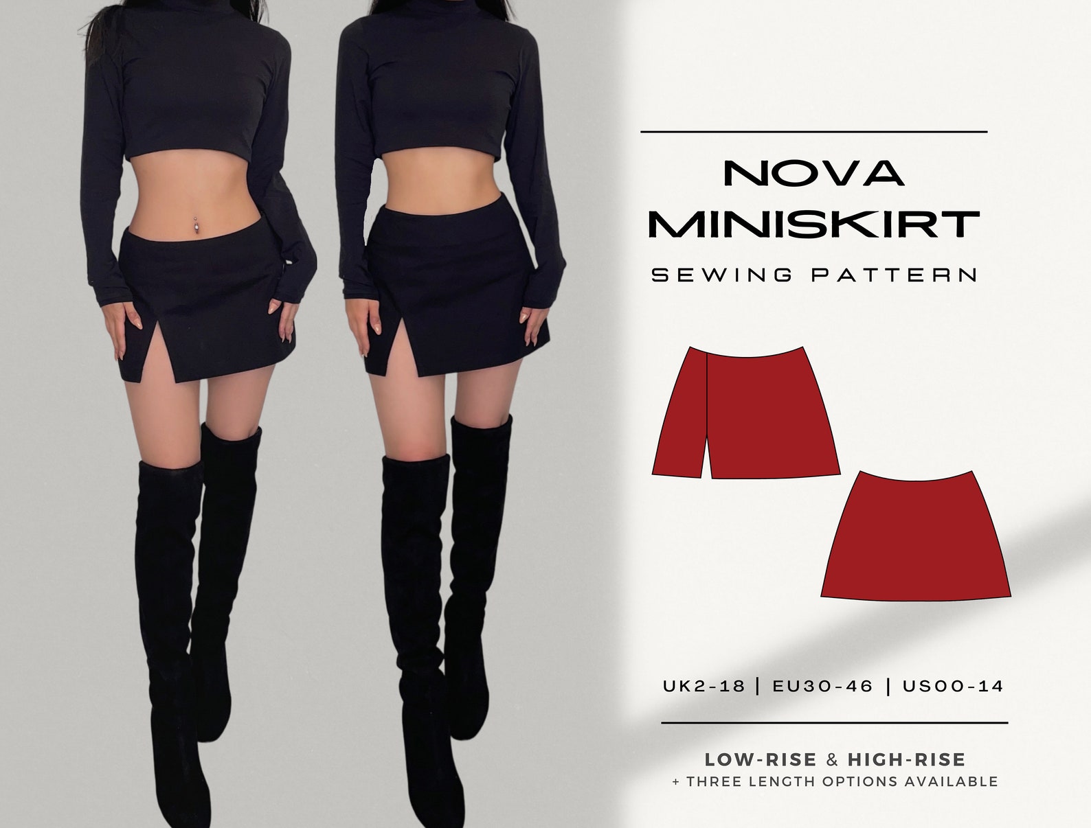 Slit Micro Mini Skirt PDF Sewing Pattern Low-rise & - Etsy