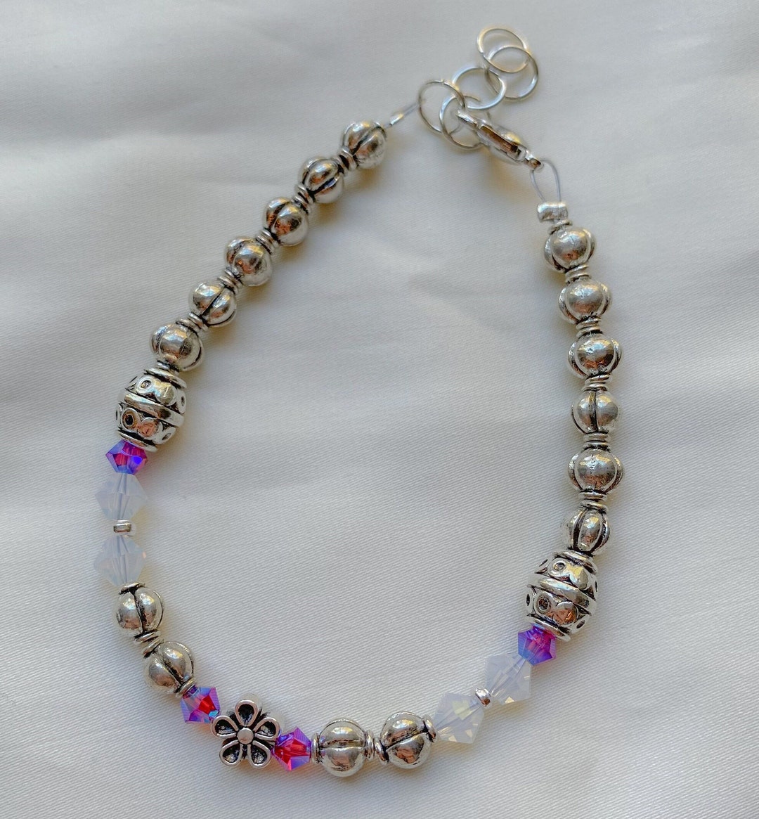 Thai Style Magenta and Opal Swarovski Bracelet With Flowers - Etsy