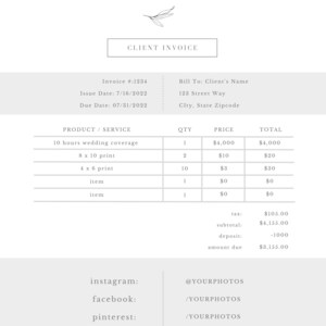 Photography Invoice Template 2 - Customizable Invoice Template Receipt ...