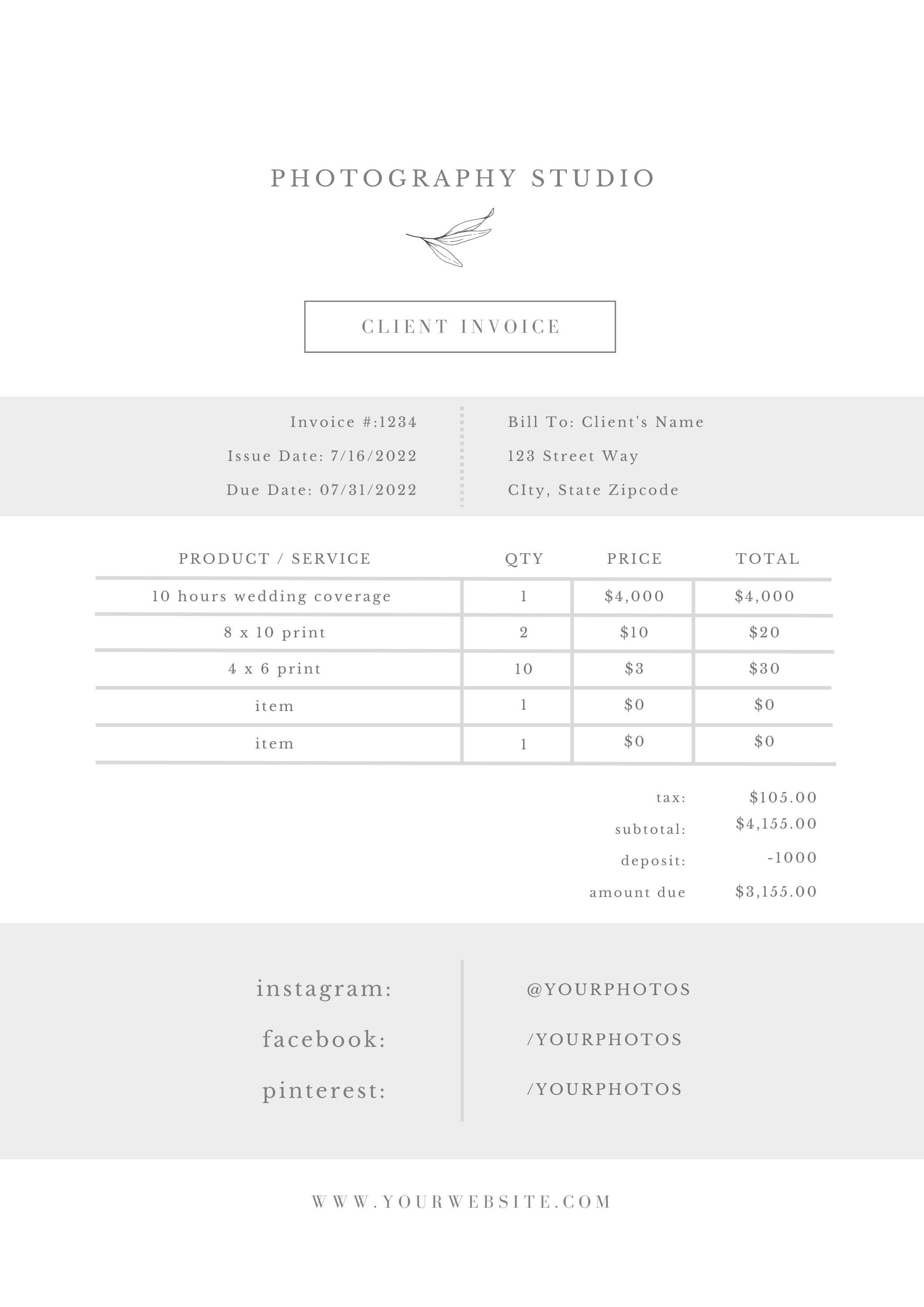 Photography Invoice Template 2 - Customizable Invoice Template Receipt ...