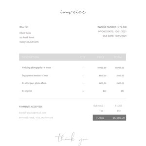 Photography Invoice Template - Customizable Invoice Template Receipt ...