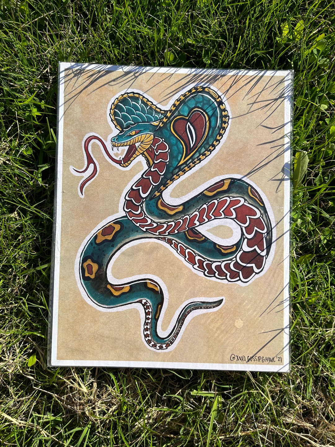 Traditional Tattoo Style Heart Cobra Flash Illustration Print - Etsy