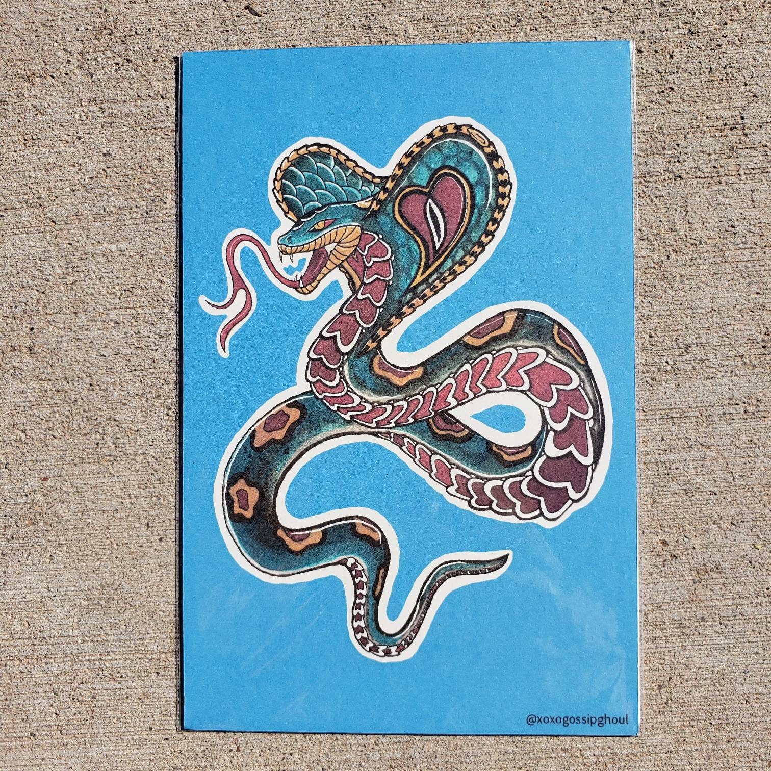Traditional Tattoo Style Heart Cobra Flash Illustration Print - Etsy